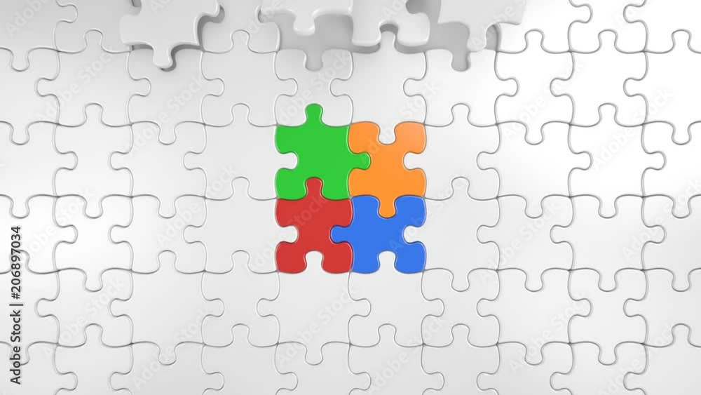 Colored Pieces of Puzzle Falling in the Center. 3d Animation Business ...