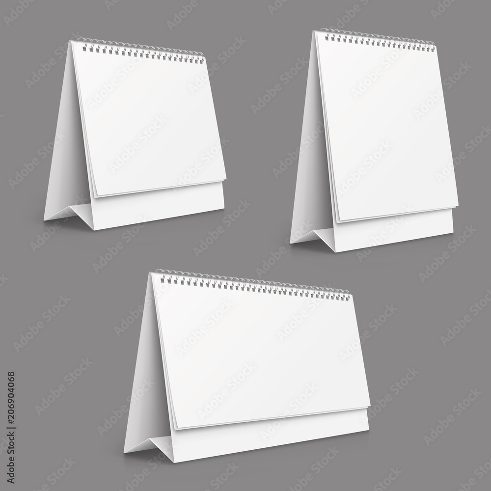 Vertical and horizontal set realistic paper calendar blank - stock ...