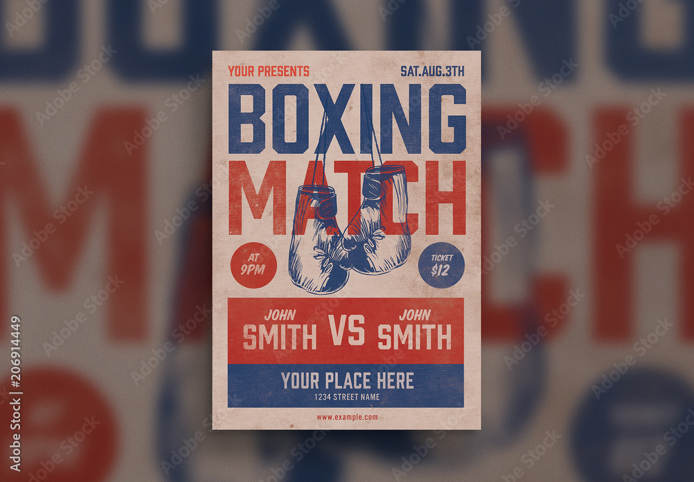 Boxing Flyer Layout with Hanging Glove Illustrations Stock Template ...