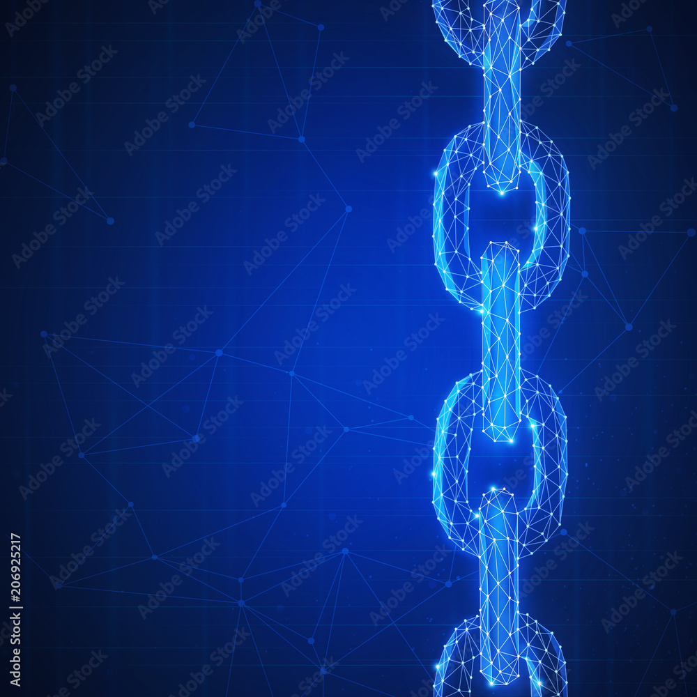 Blockchain link 3d futuristic hud banner. Polygon global cryptography ...