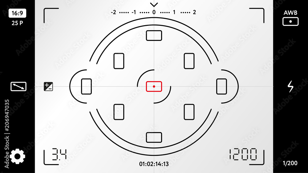 Blank photo or video camera viewfinder grid with exposure, zoom zone ...