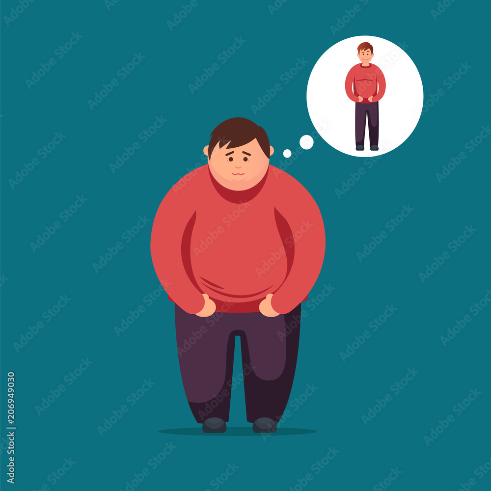 Sad Fat man. Vector flat illustration Stock Vector | Adobe Stock