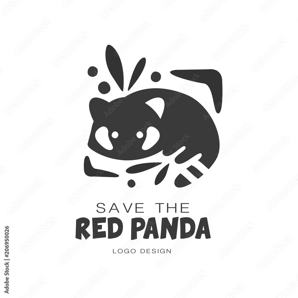 Save the red panda logo design, protection of wild animal black and ...
