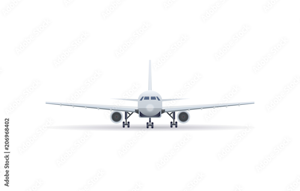 Front view jet airplane on the ground isolated vector icon. Passenger ...