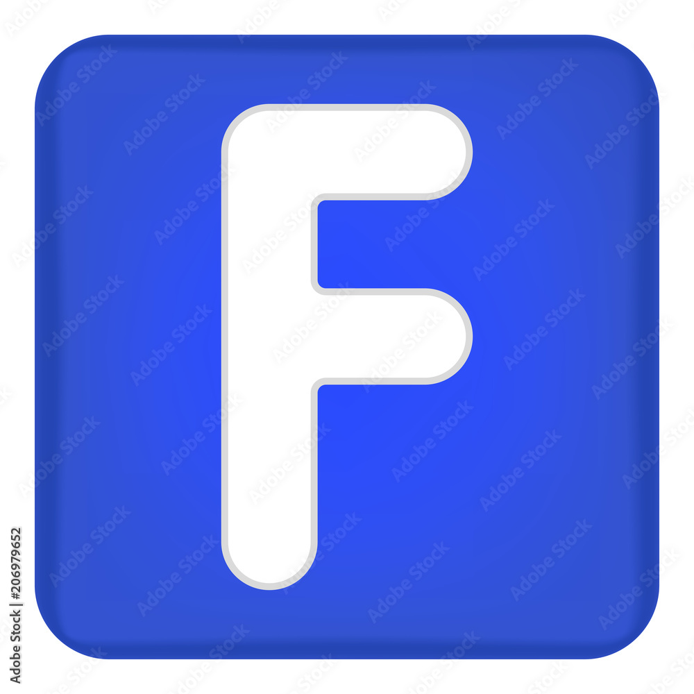 Vector image of a flat icon with the letter F of the blue color. Button ...