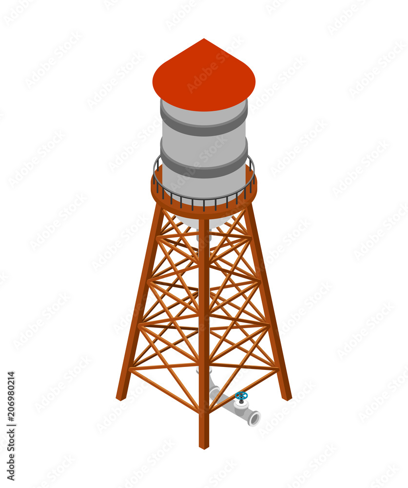 Water tower isometric isolated. Water-bearing tower. Vector ...