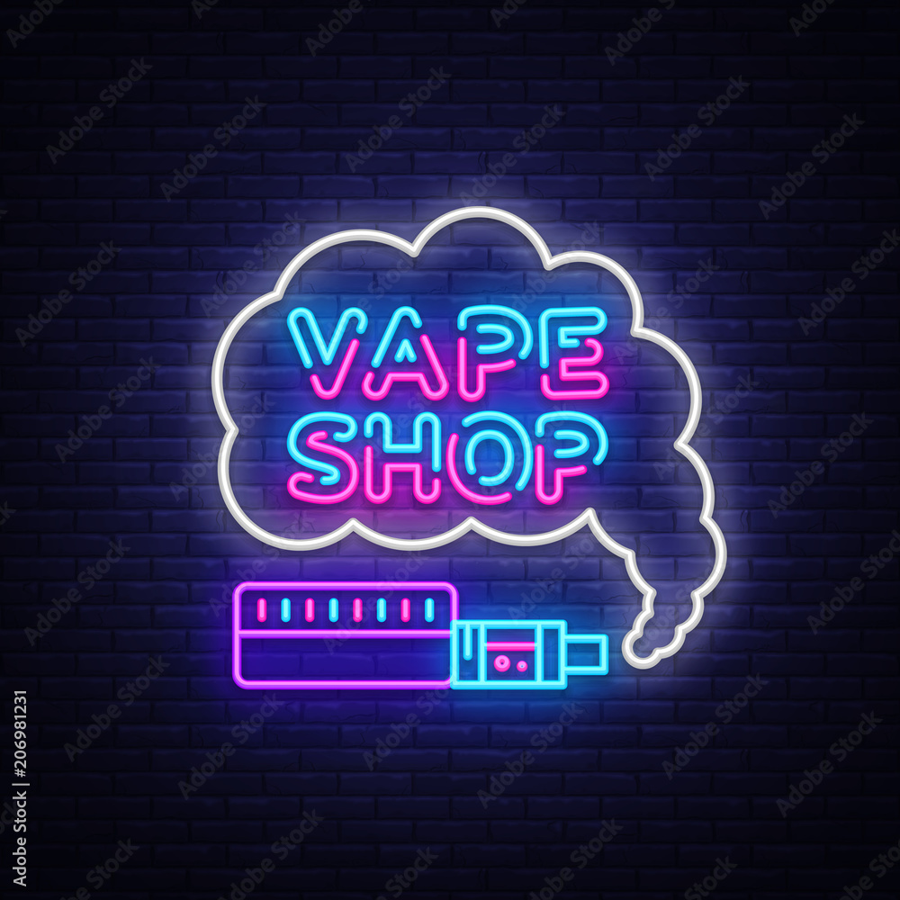 Vape Shop Logo Neon Vector. Vape neon sign design template on theme ...