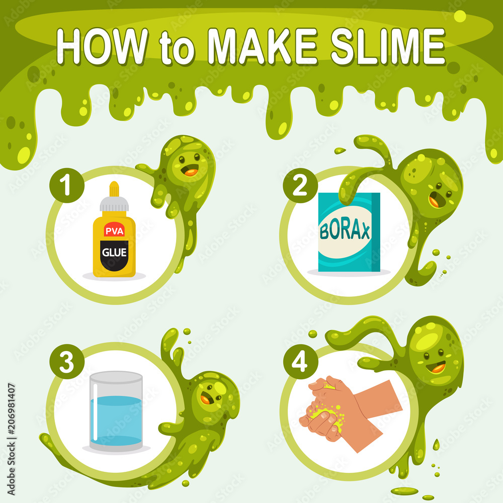 How to make slime. Vector cartoon infographic for kid with funny green ...