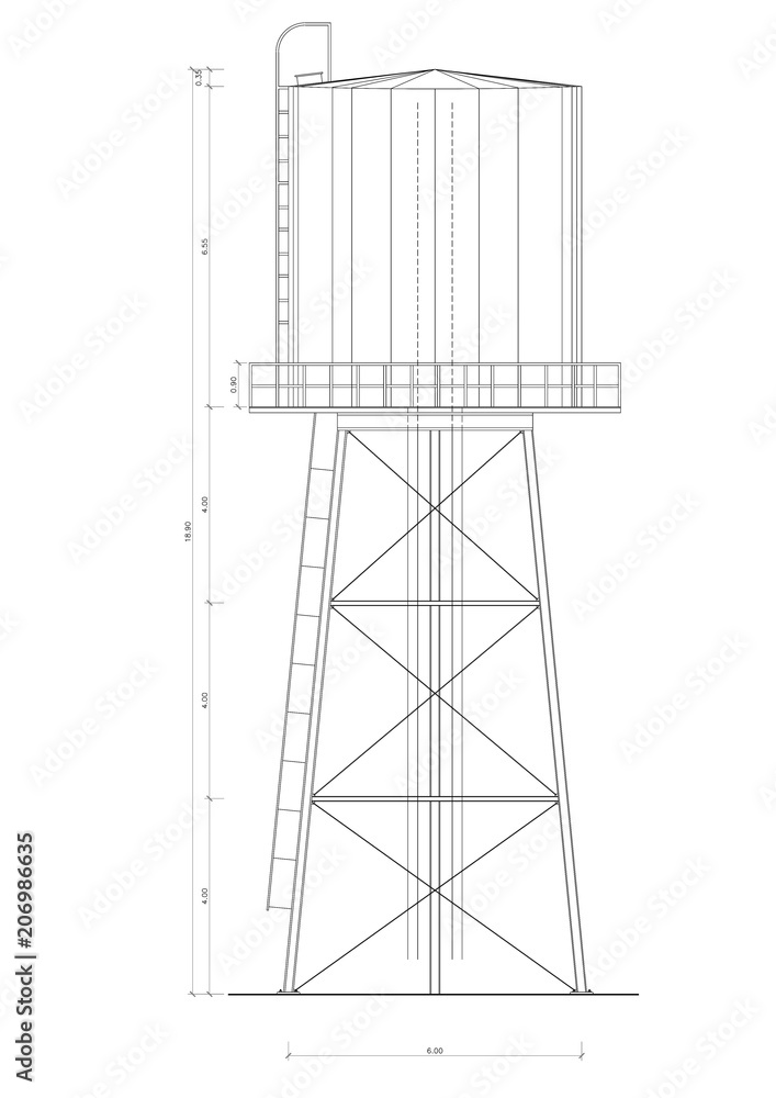 Water Tower blueprint - isolated Stock Photo | Adobe Stock
