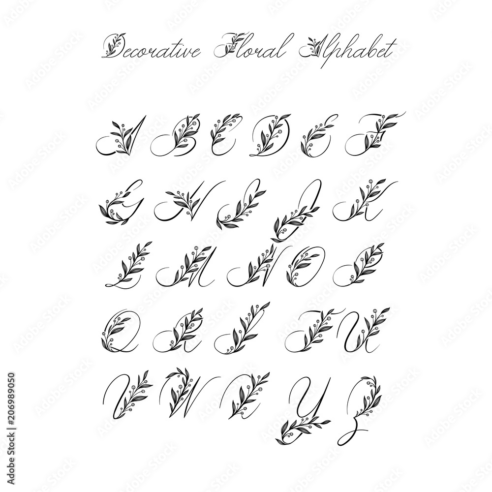 Vector Calligraphy Alphabet. Exclusive Floral Letters. Decorative ...