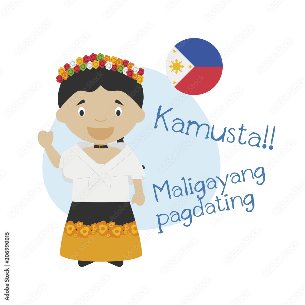 Vector illustration of cartoon character saying hello and welcome in ...