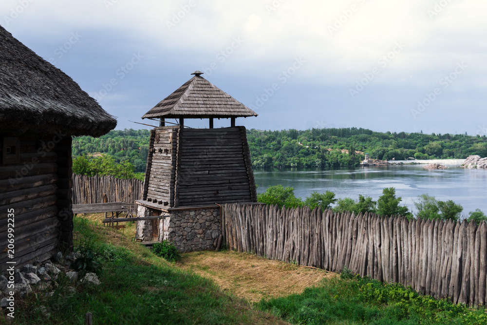 ancient fortification of a wooden palisade, of Cossack state guard army ...