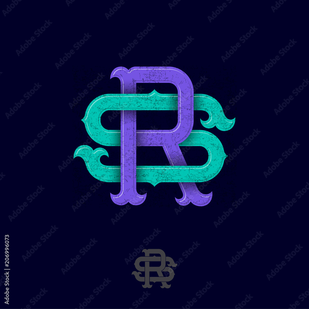 R and S monogram. R and S crossed letters, intertwined letters initials ...