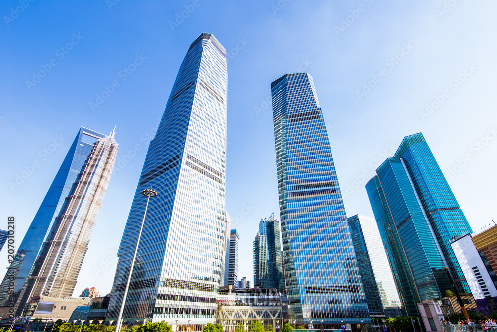 Aerial view of Shanghai's high density central business area. High rise ...