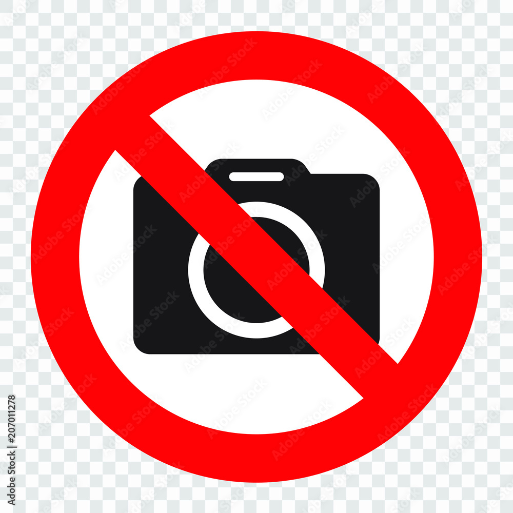 No cameras allowed sign. Red prohibition no camera sign. No taking ...