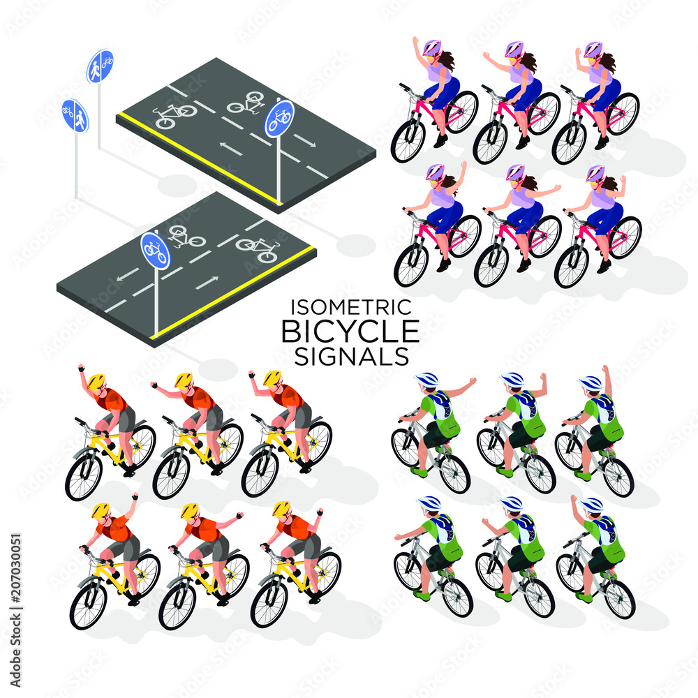 set for cycling. Hand signals for cyclists, road signs for cyclists ...