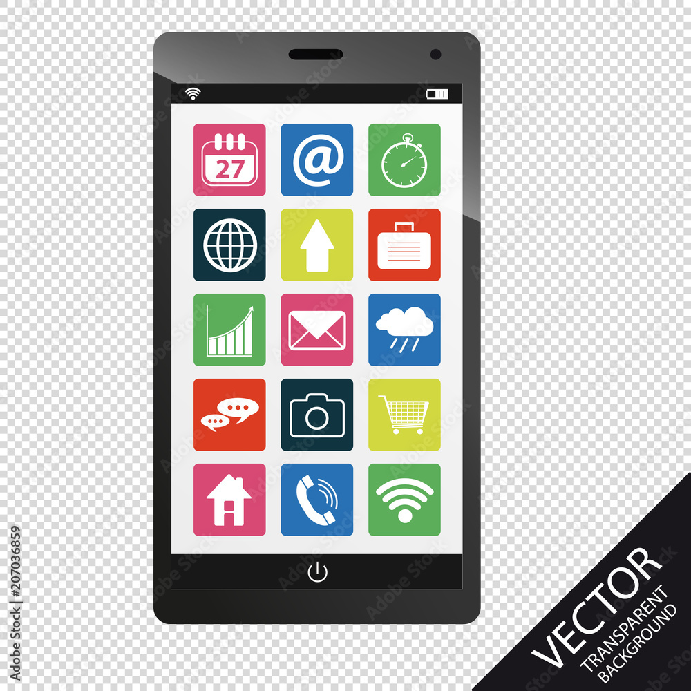 Smartphone mit App Symbolen - Freigestellt auf transparentem ...