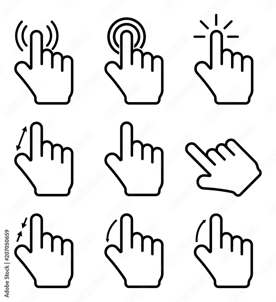 Hand click icons collection. Vector illustration Stock Vector | Adobe Stock