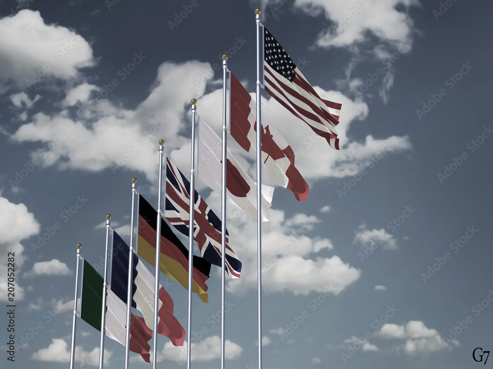 G7 flags Silk waving flags of countries of Group of Seven Canada ...