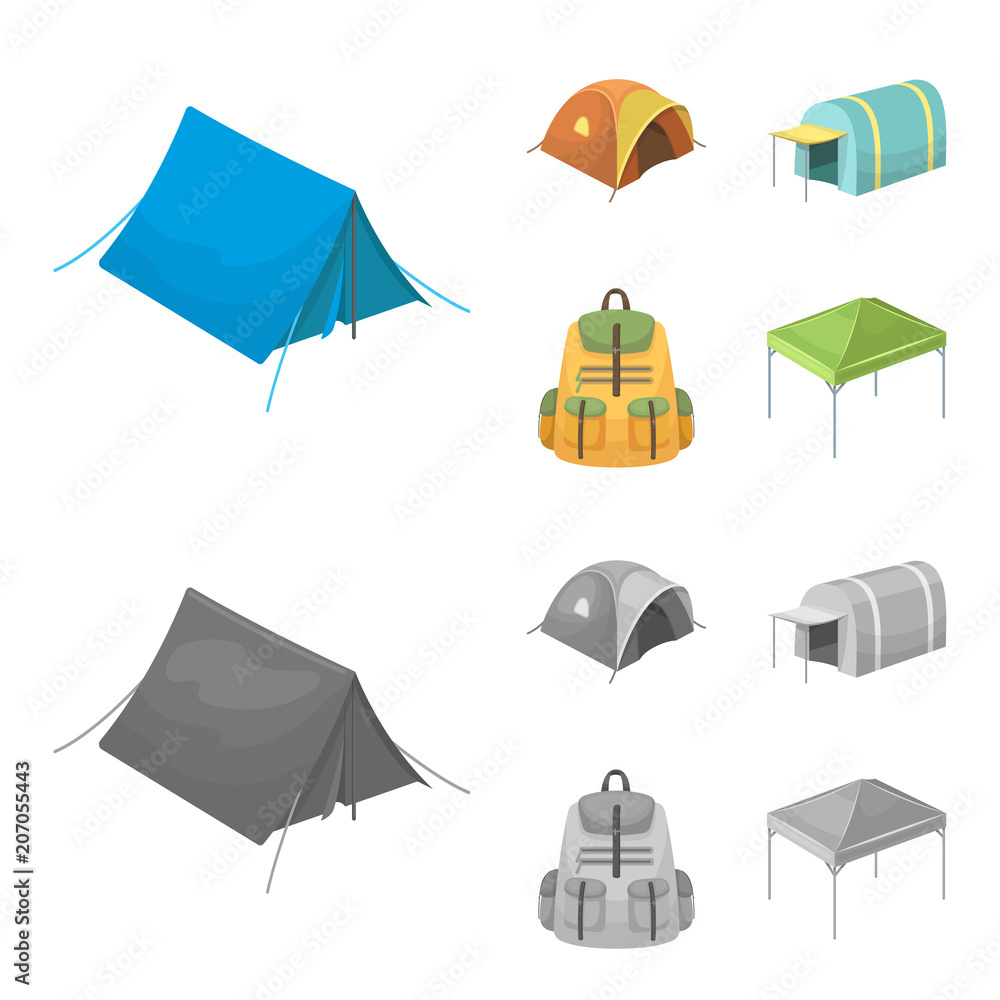 Backpack and other kinds of tents.Tent set collection icons in cartoon ...