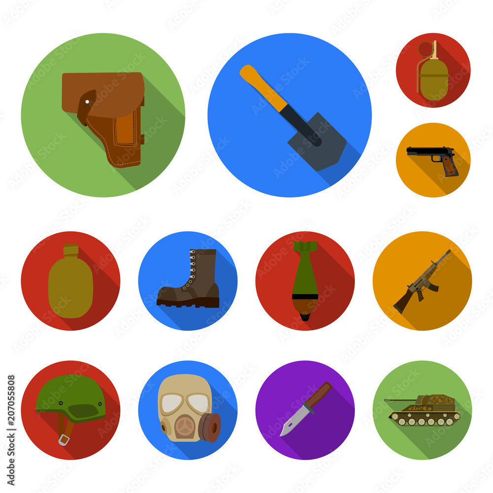 Army and armament flat icons in set collection for design. Weapons and ...