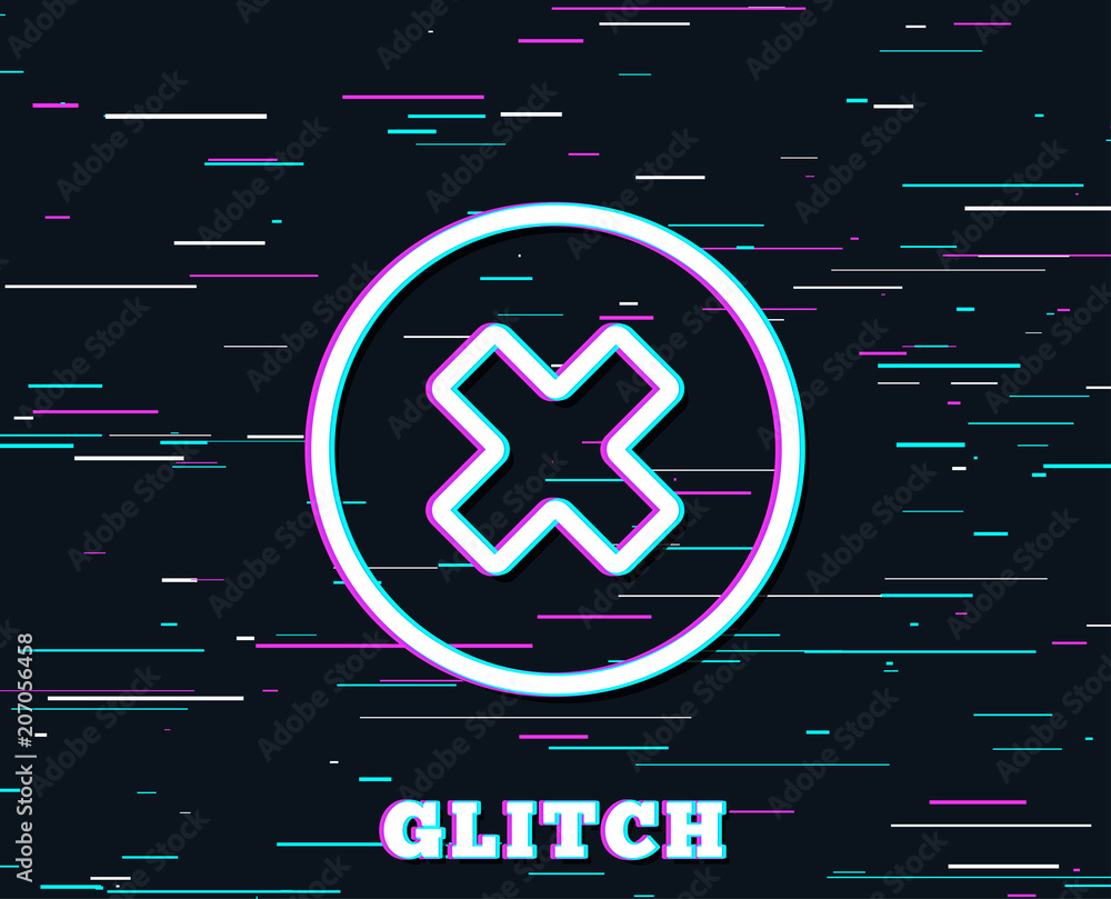 Glitch effect. Delete line icon. Remove sign. Cancel or Close symbol ...