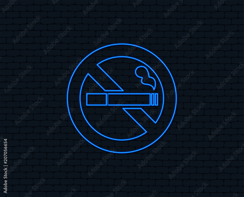 Neon light. No Smoking sign icon. Cigarette symbol. Glowing graphic ...