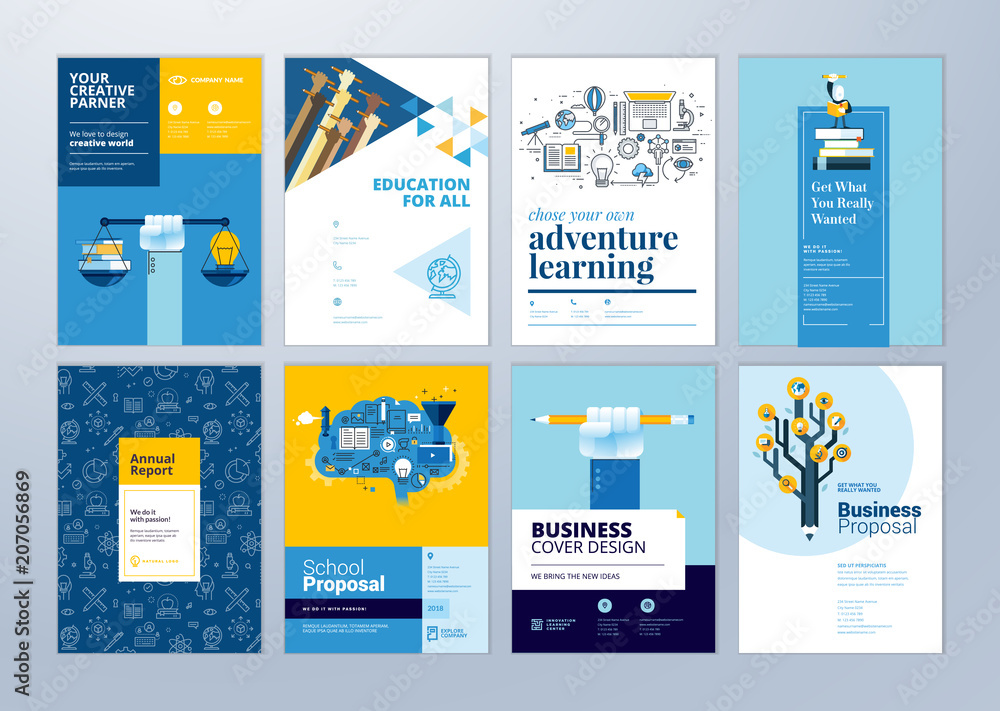 Set of brochure design templates on the subject of education, school ...