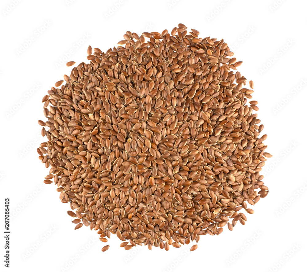Linseed on a white background. Also known as Linseed, Flaxseed and Common Flax. Pile of grains ...