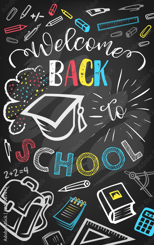 Welcome back to school greeting poster design Stock Vector | Adobe Stock