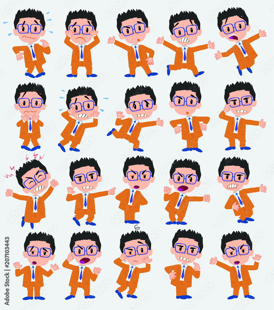 Cartoon character businessman with glasses. Set with different postures ...