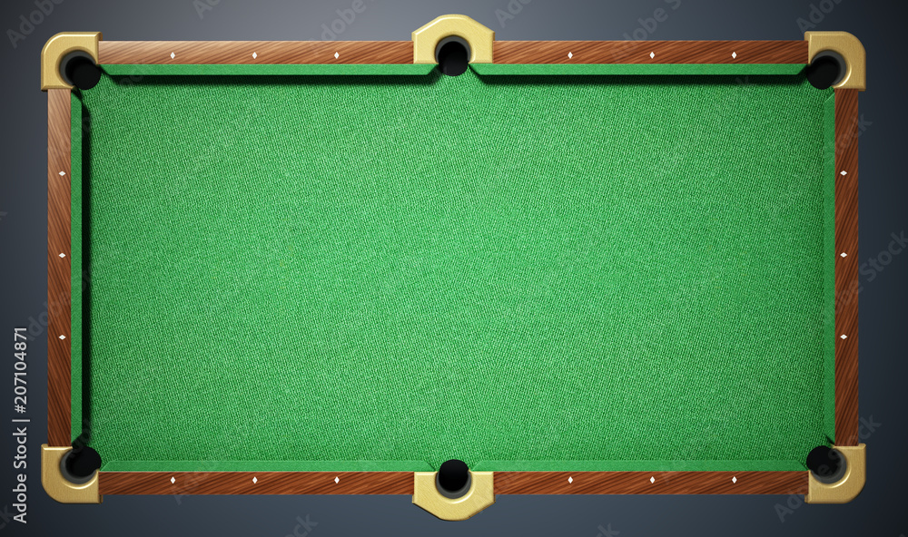 Pool table with green cloth. Top view. 3D illustration Stock ...