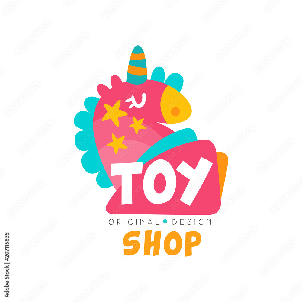 Toy shop logo design template, kids store, baby market badge vector ...