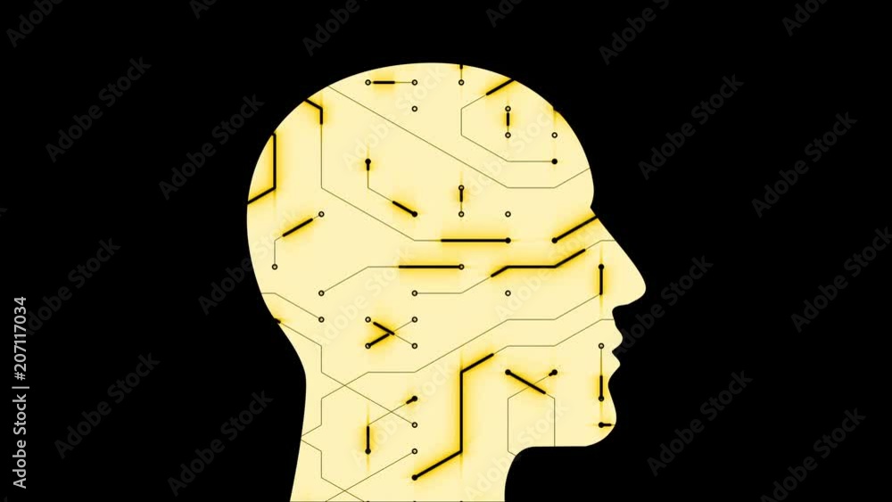4k Brain head connect chip circuit digital lines,people expanding ...