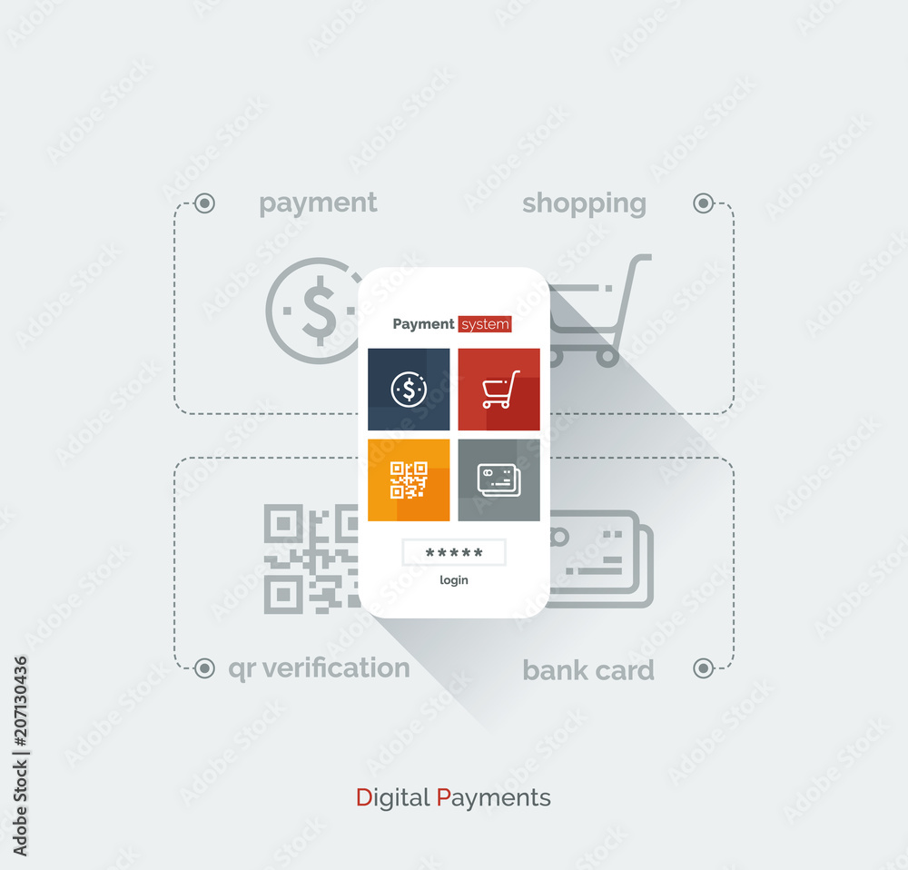 Payment system mobile interface. Infographics with a mobile phone and ...