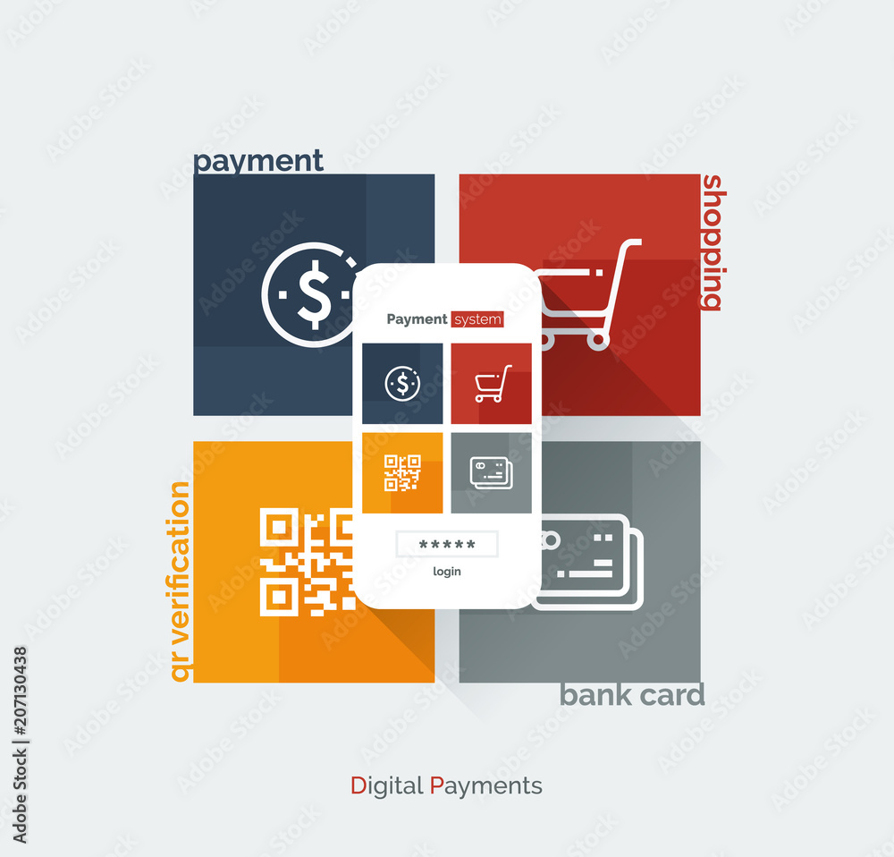 Payment system mobile interface. Infographics with a mobile phone and ...