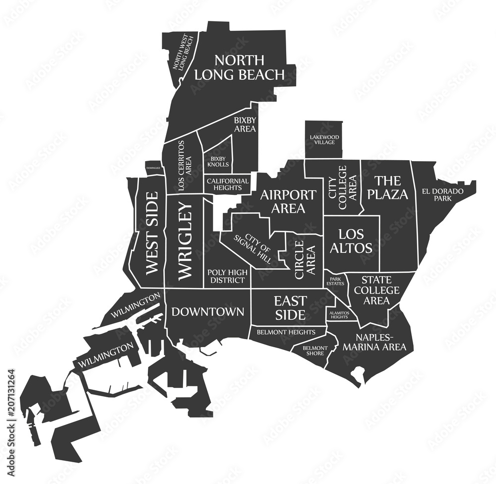 Long Beach California city map USA labelled black illustration Stock ...