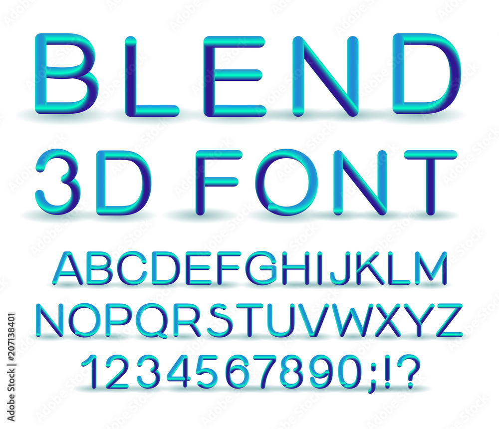 3d alphabet. Vector set of color letters. Font with a transition ...