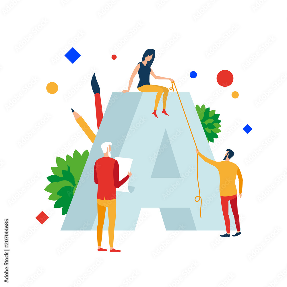 Best branding design. A group of people are working on the logo. Vector ...