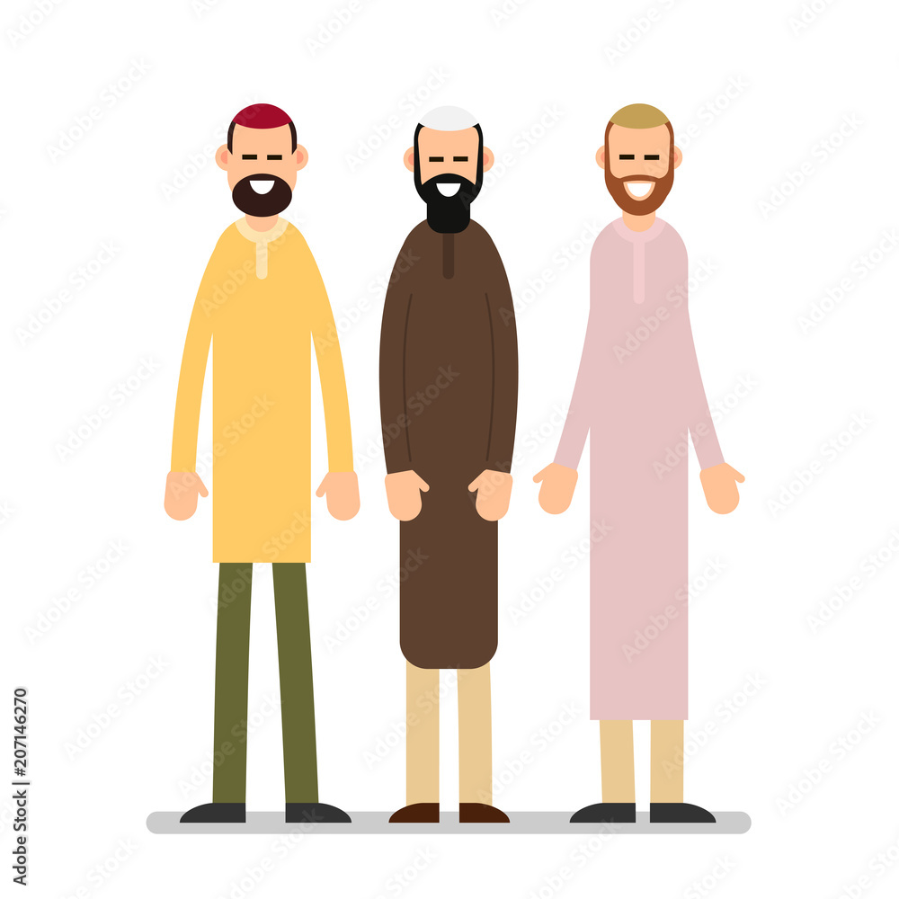 Two muslim arabic people standing together in different suit and ...