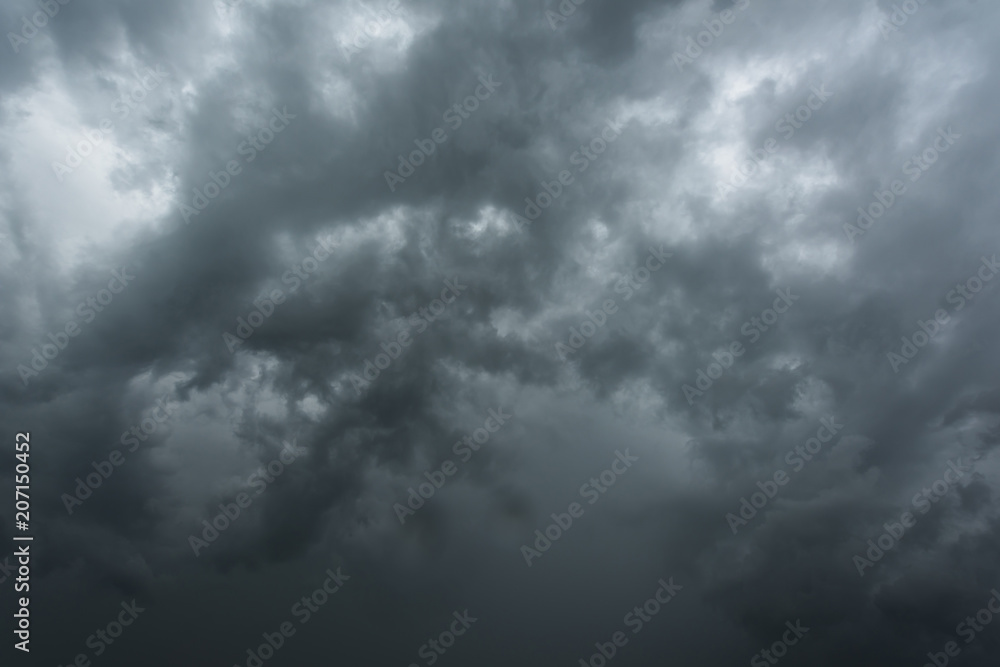 Dramatic black clouds and motion, Dark sky with thunderstorm before ...