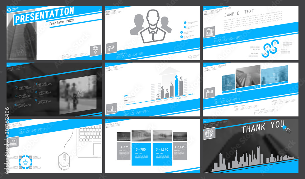 Blue, gray, presentation template, white background. 2020. Creative ...