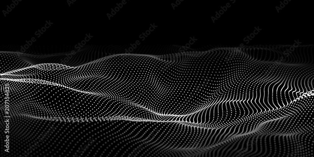 Abstract wave dots in dark background. Technology vector background ...