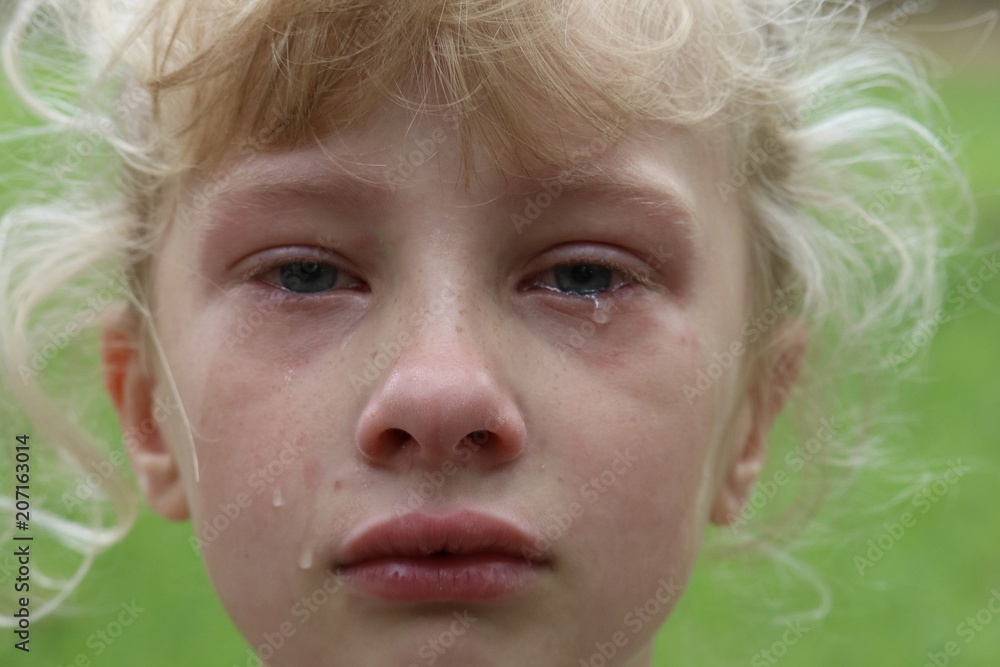 Closeup of a young girl with tears rolling down her cheek Stock Photo ...