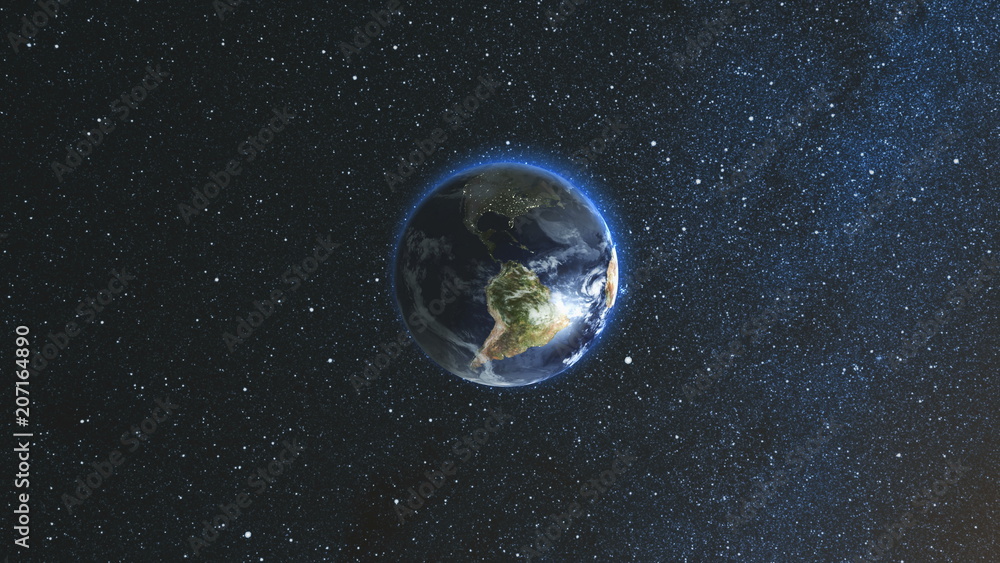 Realistic Earth Planet, rotating on its axis in space against the ...