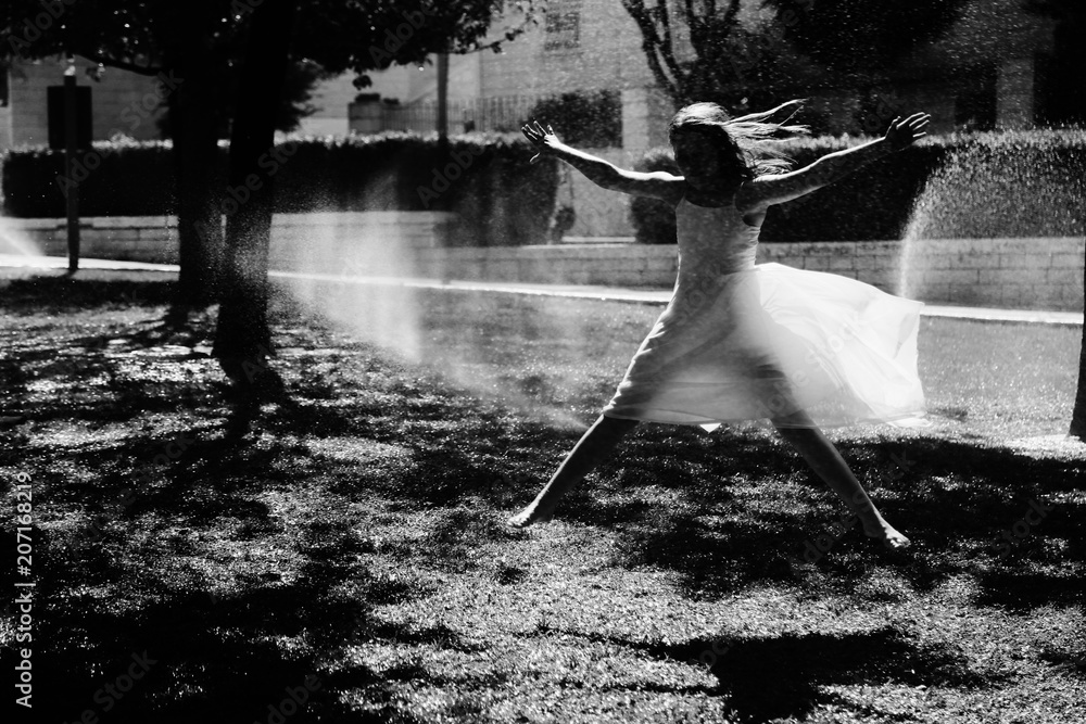12 years old girl having fun in the park. Positive human emotions ...