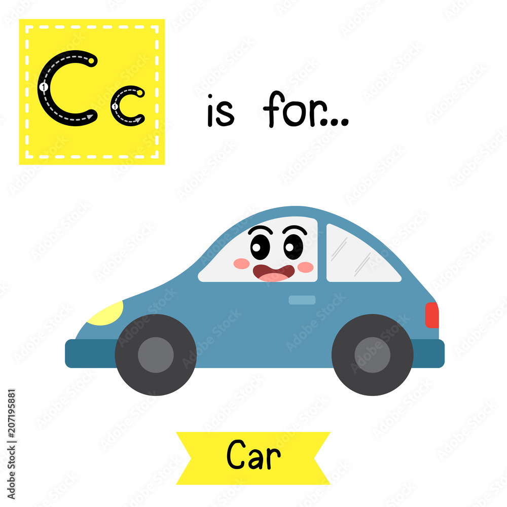 Letter C cute children colorful transportations ABC alphabet tracing ...