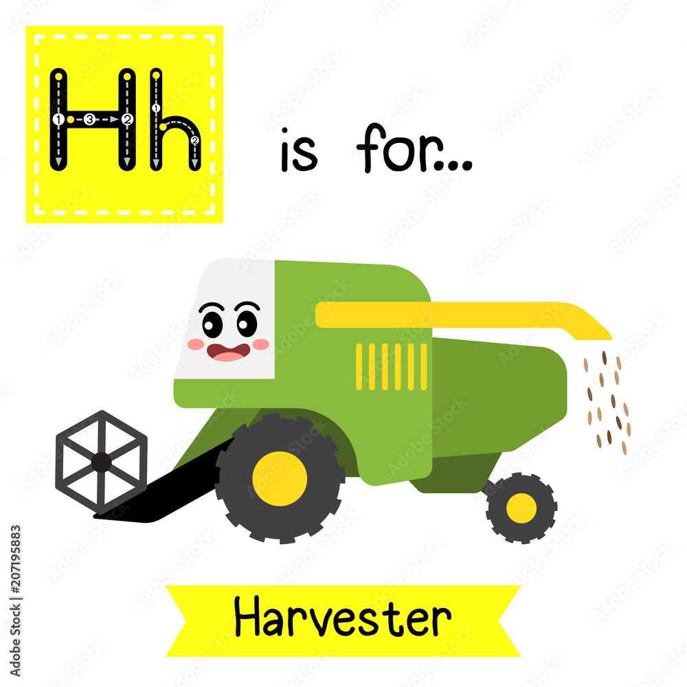 Letter H cute children colorful transportations ABC alphabet tracing ...
