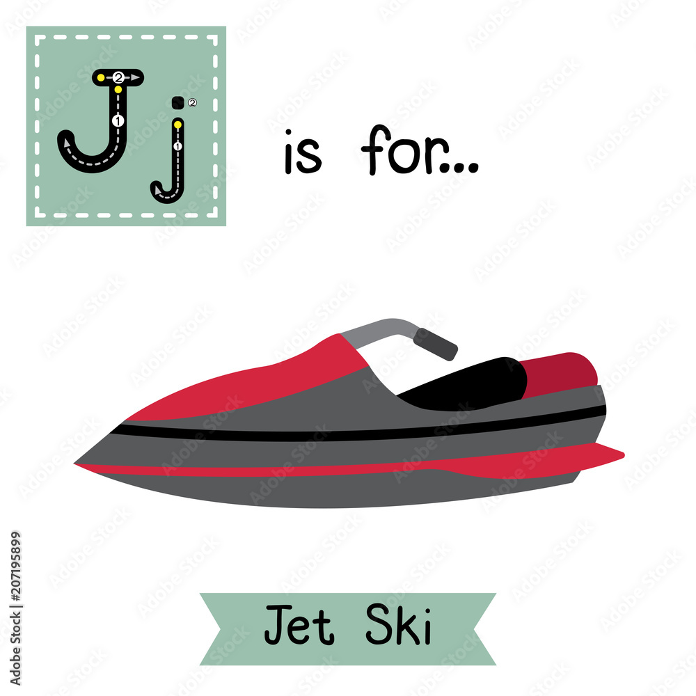 Letter J cute children colorful transportations ABC alphabet tracing ...