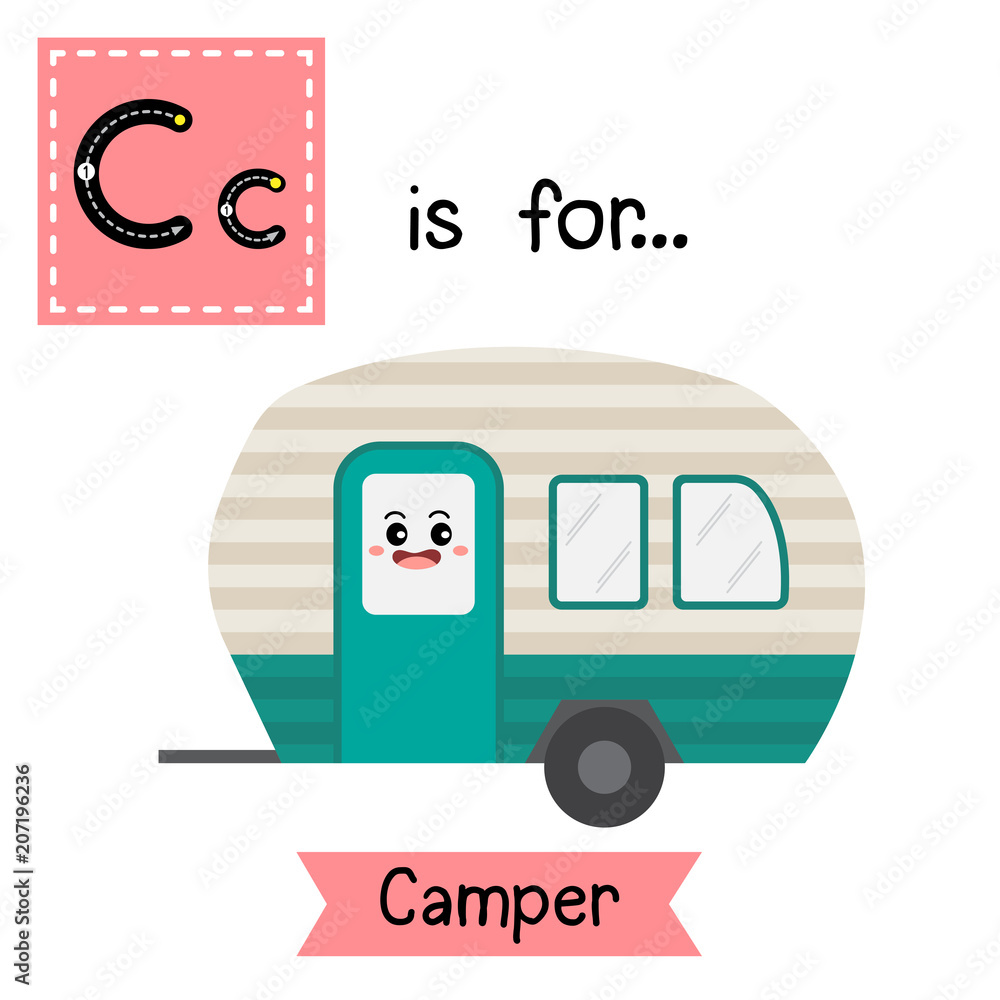 Letter C cute children colorful transportations ABC alphabet tracing ...